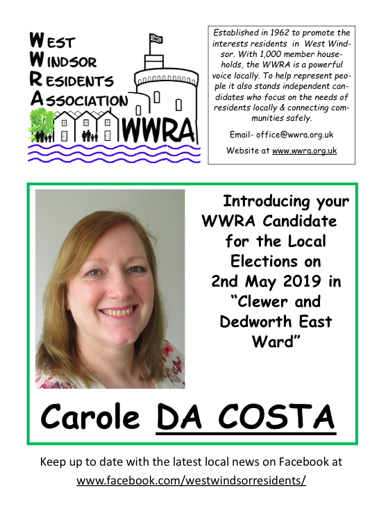 Carole Da Costa the WWRA Candidate for Clewer and Dedworth East – WWRA